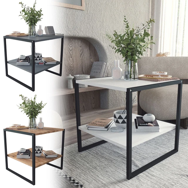 50CM SQUARE WOODEN Coffee Table & Metal Frame Open Storage Shelf Home ...