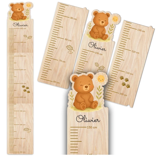 PERSONALISED CUSTOM WOOD Height Growth Chart Teddy Bear Animals Design ...