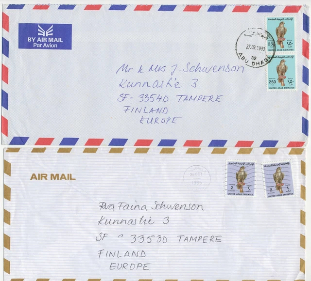 VEREINIGTE ARABISCHE EMIRATE 1992/6 7 versch. Jagdfalke-Frank. Airmail ...