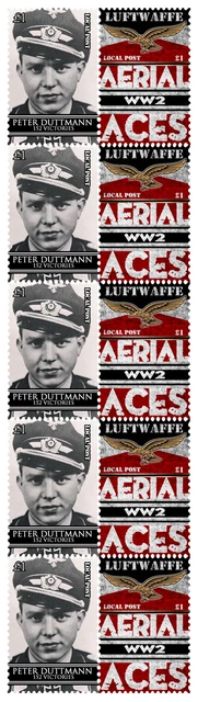 PETER DUTTMANN GERMAN Luftwaffe Ace Ww 2 Strip Of 10 Mint Vignette ...