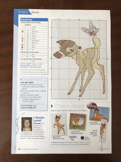 DISNEY BAMBI CROSS Stitch Chart **from a magazine** £1.50 - PicClick UK