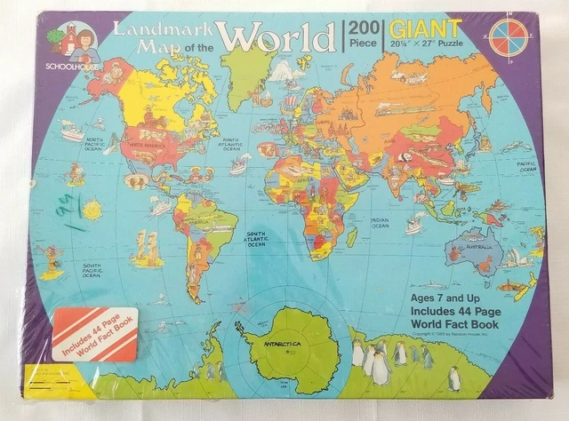 MAP OF THE World Puzzle Vintage 1989 Sealed New Landmark Map Giant 20 x ...