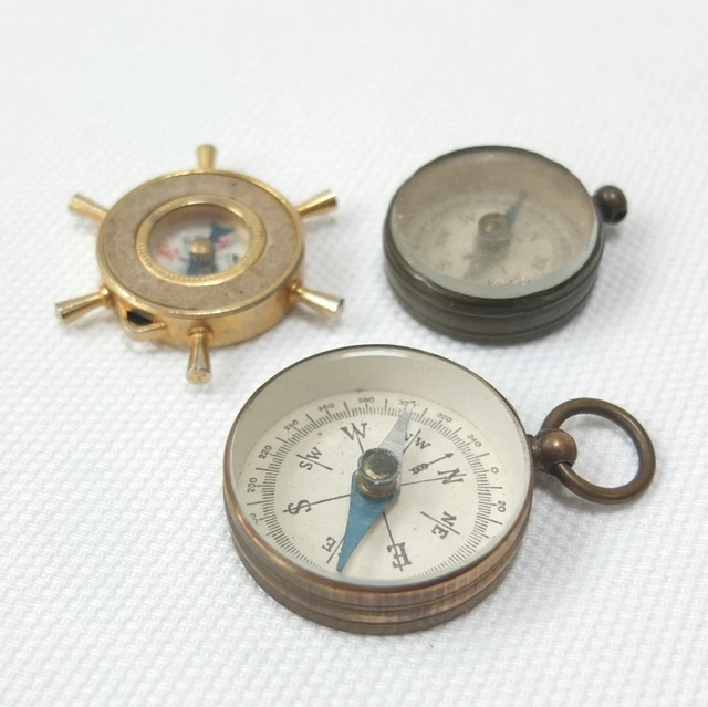 THREE ANTIQUE VINTAGE Brass Pocket Compasses Stesco German French ...