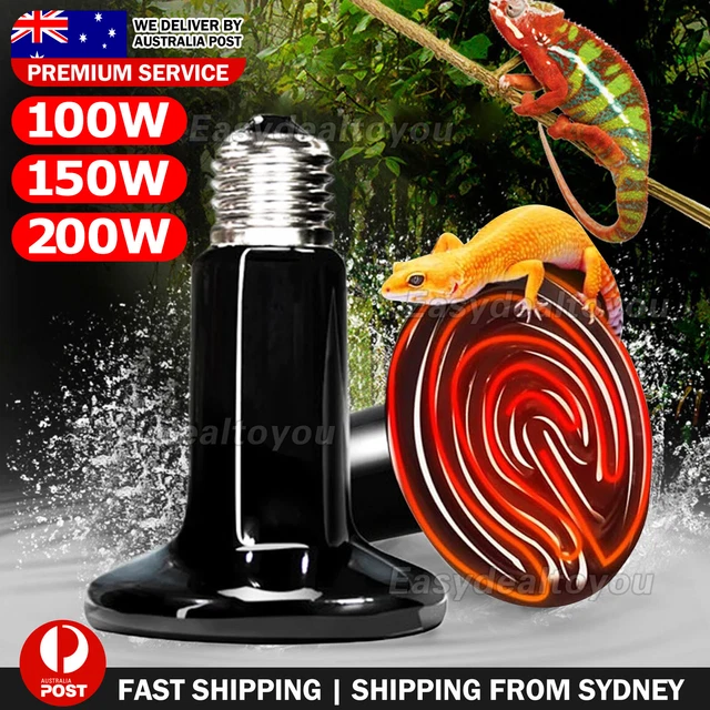 200W BLACK CERAMIC Infrared Light Heat Emitter Lamp Reptile Brooder ...