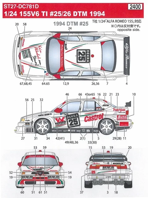 STUDIO 27 DECAL 1/24 Alfa Romeo 155 V6 TI DTM 1994 Castrol für Tamiya ...