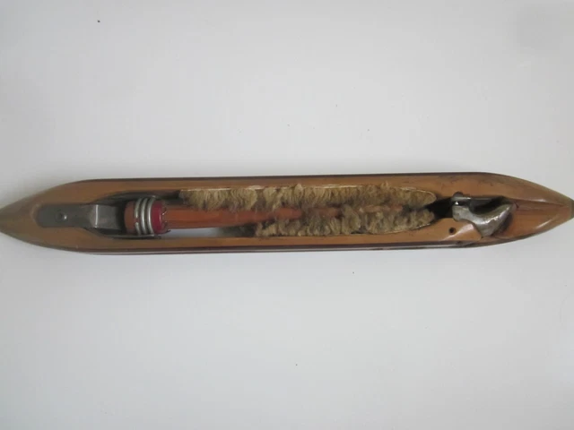 VINTAGE WEAVING LOOM Wooden Boat Flying Shuttle Metal Tips Cotton Mill ...