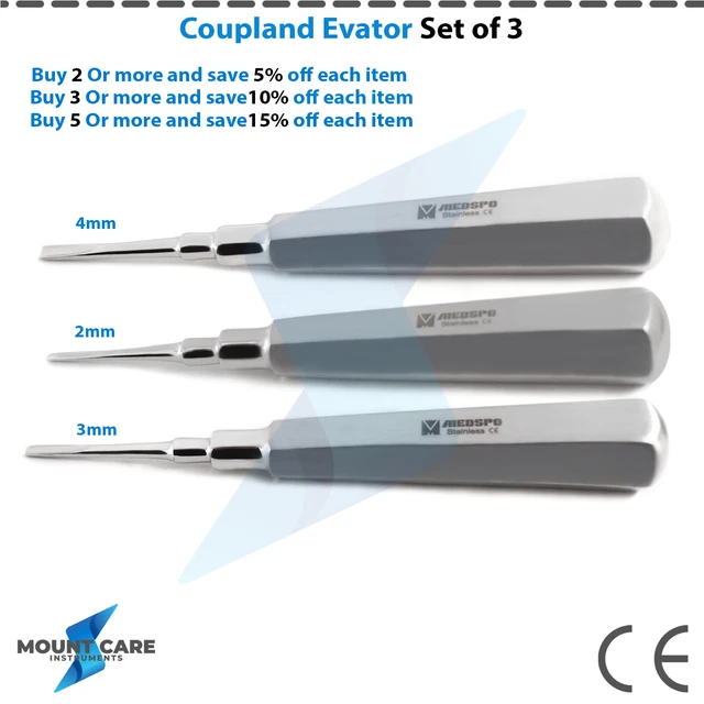 DENTAL ELEVATORS COUPLAND Elevators Set Of 3 Extracting Surgical Root ...