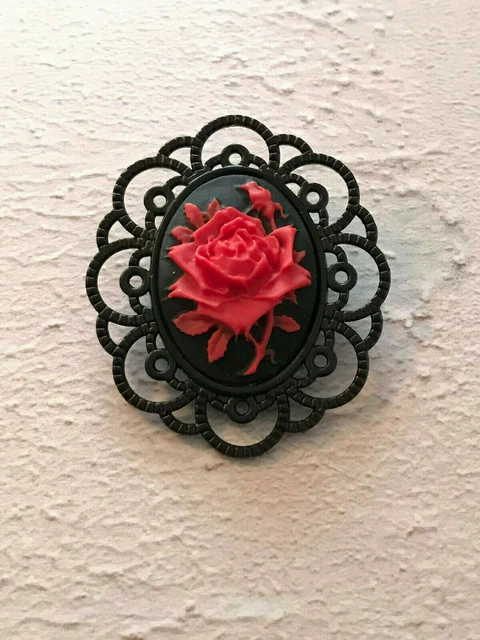 LARGE RED ROSE Cameo Brooch Pin Gothic Goth £7.99 - PicClick UK