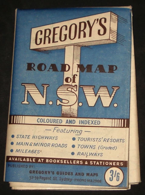 VINTAGE 1940S / 50s GREGORY'S ROAD MAP OF NSW $29.99 - PicClick AU