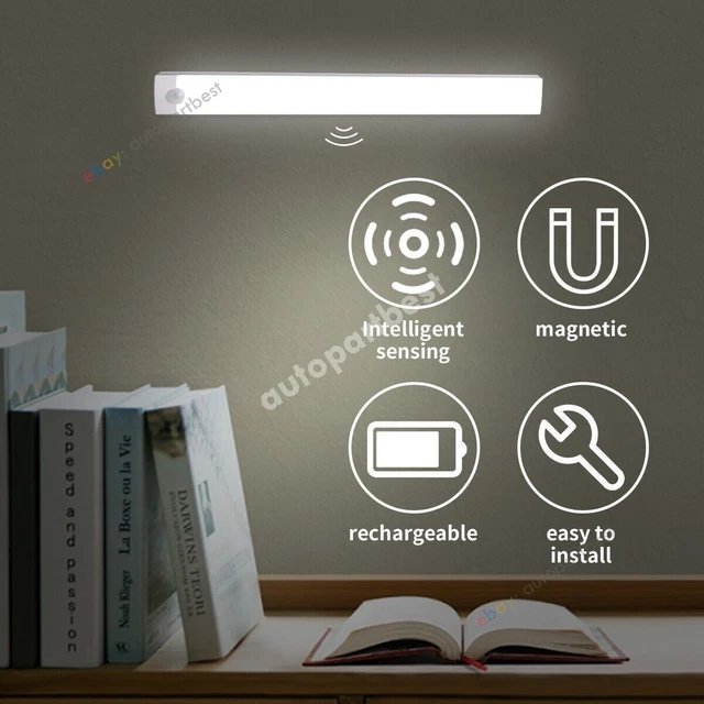 3× LED MOTION Sensor Under Cabinet Closet Light USB Rechargeable ...