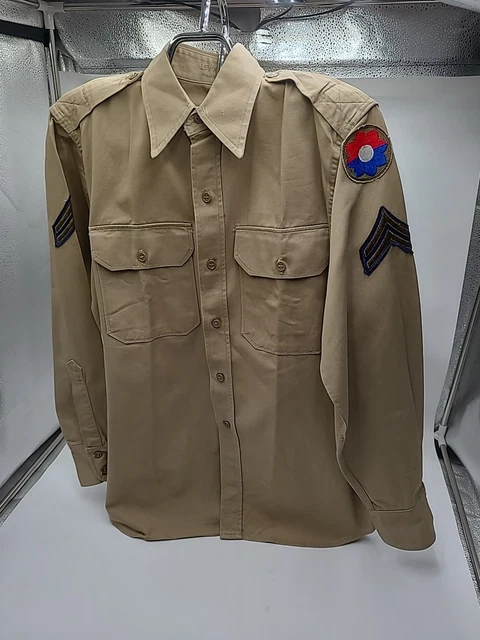 WW2 US ARMY 9th Infantry Shirt 15.5 33 Regulation Military Khaki ...
