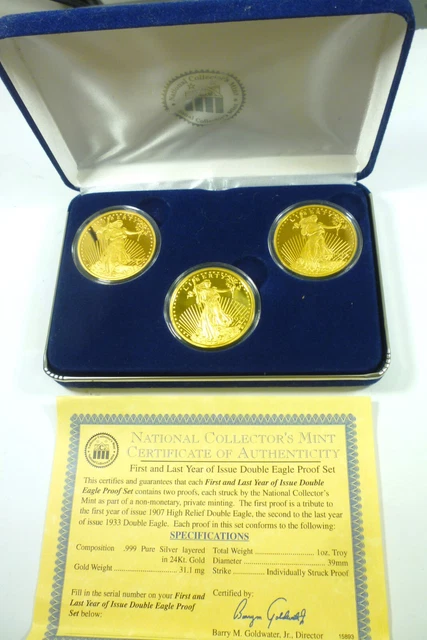 NATIONAL COLLECTORS MINT Double Eagle Tribute Set 24K Gold Plated .999 ...