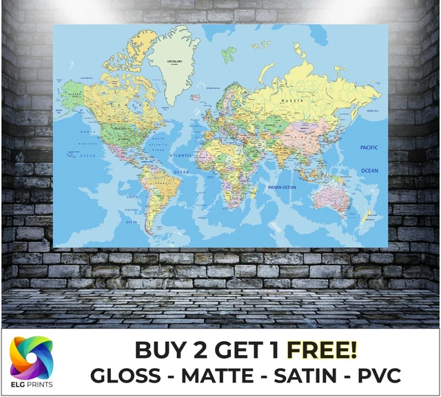 LAMINATED WORLD MAP Atlas Detailed Large Poster Wall Art Print Gift A1 ...
