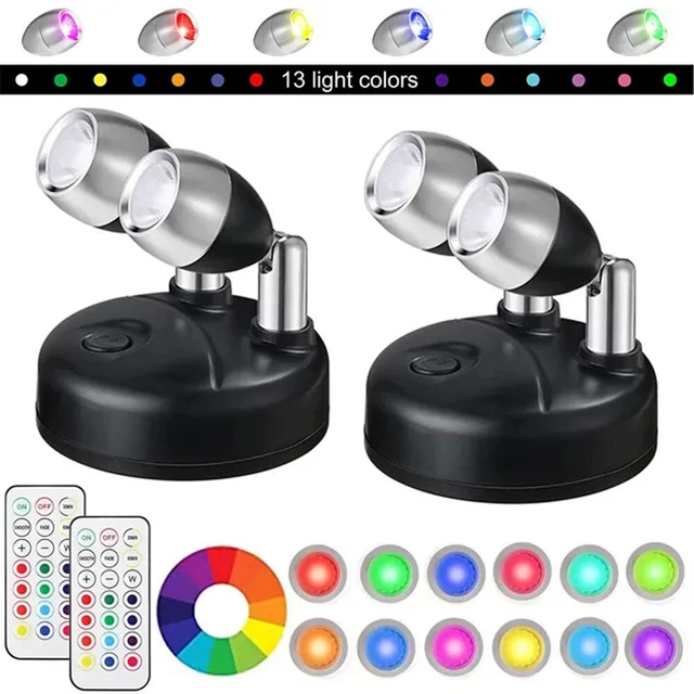 WIRELESS LED SPOTLIGHT RGB Colour Changing Puck Lamp Indoor Wall Lights ...