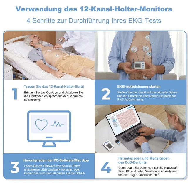 WELLUE TH12 12 Kanal Langzeit-EKG-Gerät mit KI-EKG-Analyse über PC ...