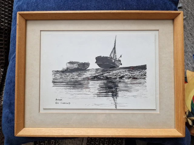 VINTAGE RAY TURBEFIELD Indian Ink Drawing, Boats at Bosham, West Sussex ...