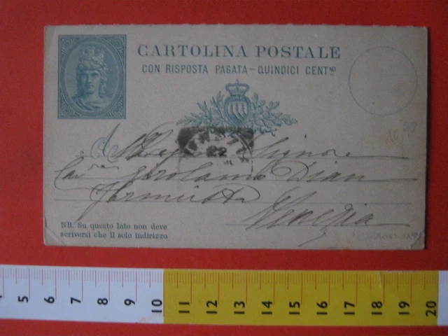 ZR1 STORIA POSTALE San Marino Cartolina Postale Risposta Post Card 1899 ...