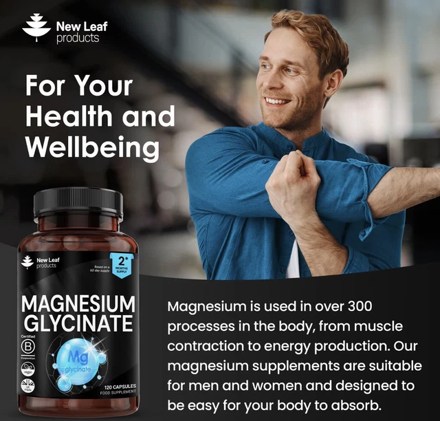 MAGNESIUM GLYCINATE CAPSULES High Strength 1040mg Fatigue Bone Health ...