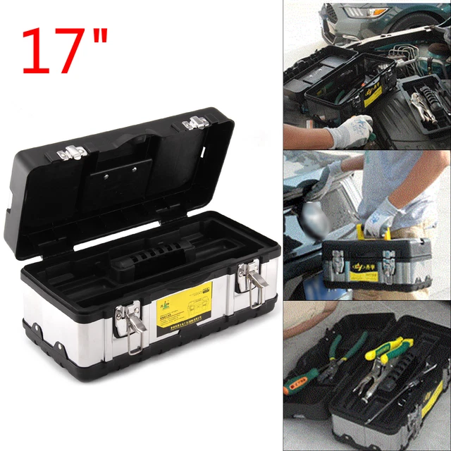 HEAVY DUTY STAINLESS Steel Tool Box Chest Storage Case + Removable Tray ...