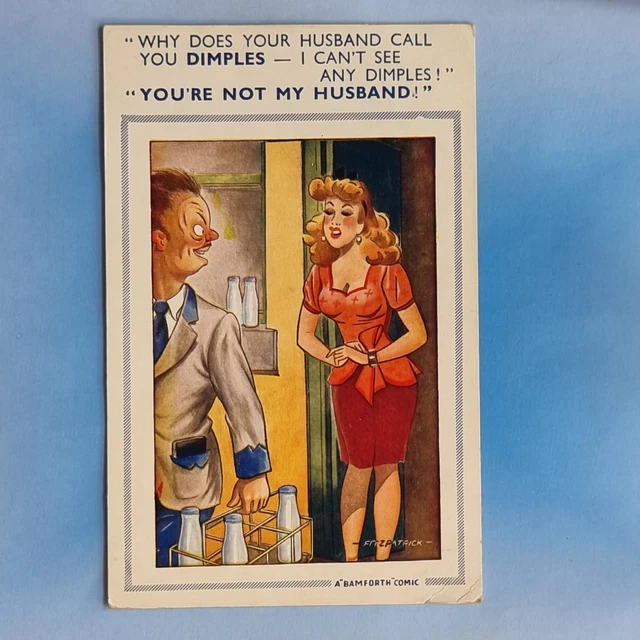 Comic Postcard 1959 Letchy Milkman Sexy Redhead Dimples Not My Husband