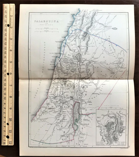 ORIGINAL 1856 LARGE Color Map ~ Ancient PALAESTINA ~ Palestine & Israel ...