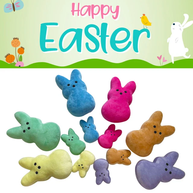PEEPS JUST BORN Easter Bunny Plush Rabbit Yellow Blue Soft Stuffed ...