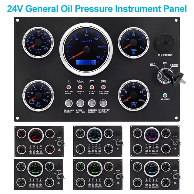 5 GAUGE SET with Instrument Panel 3000RPM 7 Colors LED For Marine Boat ...