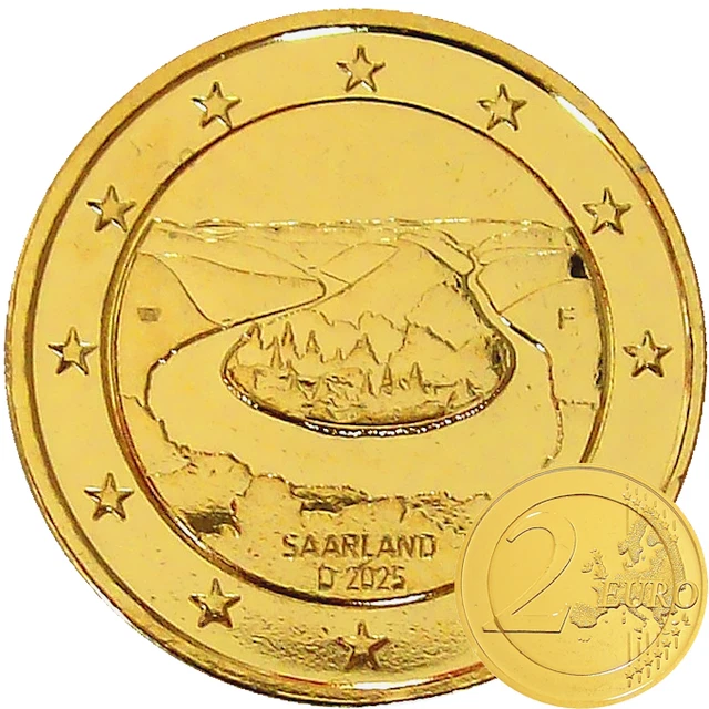 2 EURO DEUTSCHLAND 2025 Saarland Saarschleife 24 Karat vergoldet Münze ...