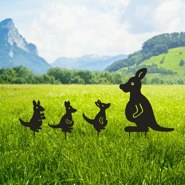 METAL SILHOUETTE PLUG-IN Black Kangaroo Chicken Hedgehog Garden Sign ...