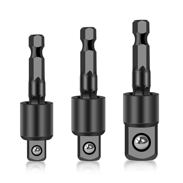 3PC WOBBLE SOCKET Adapters Universal Joint Swivel Socket Set, 1/4 Inch ...
