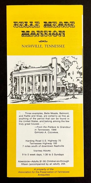 1970S BELLE MEADE Mansion Nashville TN Vintage Travel Brochure Old ...