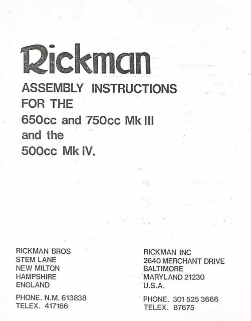 RICKMAN MK3 & MK4 Triumph BSA Matchless Kit Montage Instructions ...