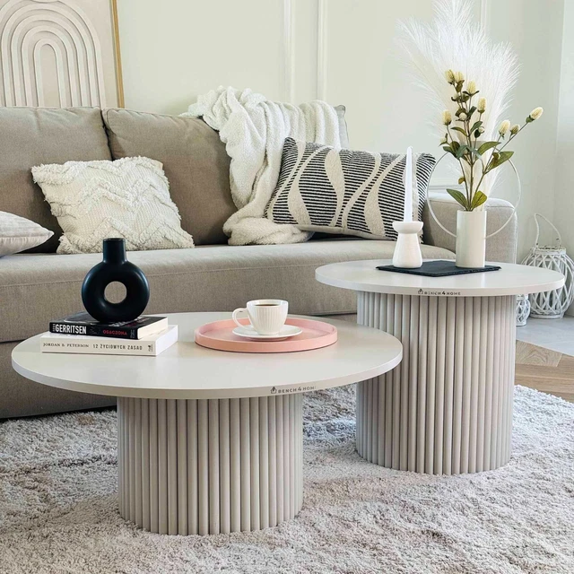 ZWEI COUCHTISCHE HANDGEMACHT Beistelltisch Kaffeetisch Rund Geriffelt ...