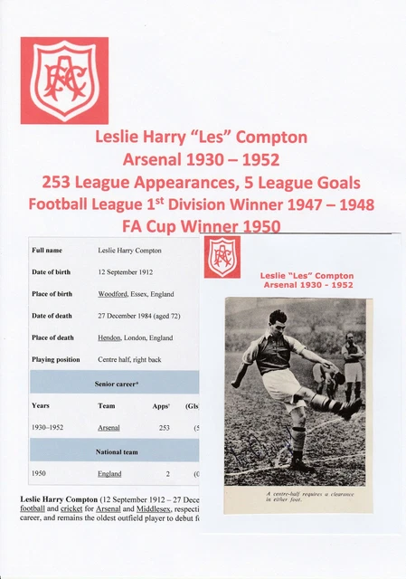 LES COMPTON ARSENAL 1930-1952 Raro Originale Firmato A Mano Taglio ...