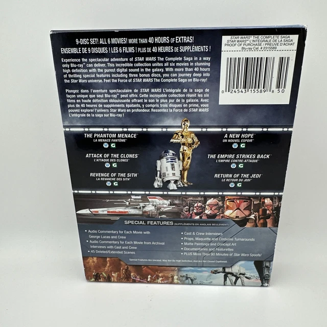 STAR WARS: THE COMPLETE SAGA Blu-Ray Episodes I-VI + 3 Bonus Discs W ...