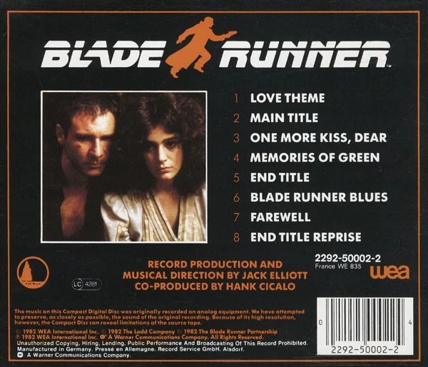 BLADE RUNNER CD Album - VANGELIS Original Motion Picture Soundtrack NEW ...