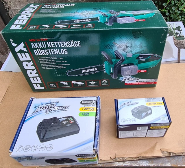 FERREX 40V CORDLESS Chainsaw with 40V Battery and Charger 30cm Sword £ ...