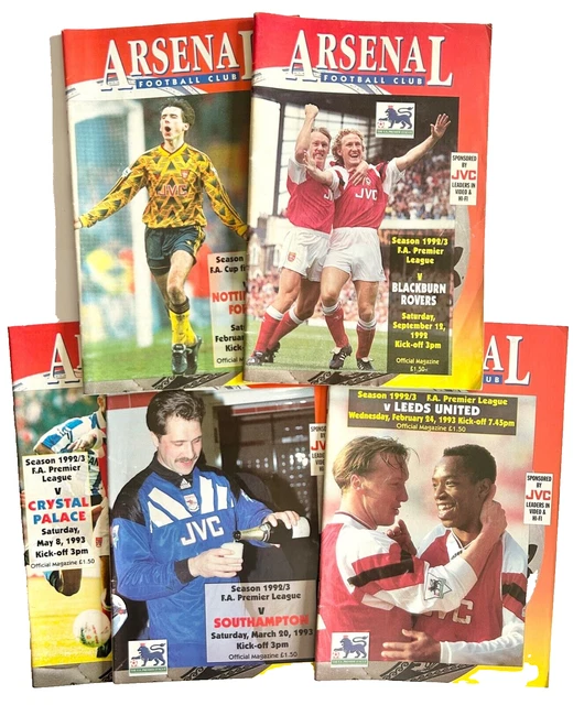 5 X ARSENAL Home Programmes from the 1992/93 Season - All Pictured and ...