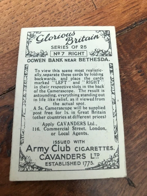 ARMY CLUB CIGARETTES - cavanders card . ogwen bank nr bethesda . number ...