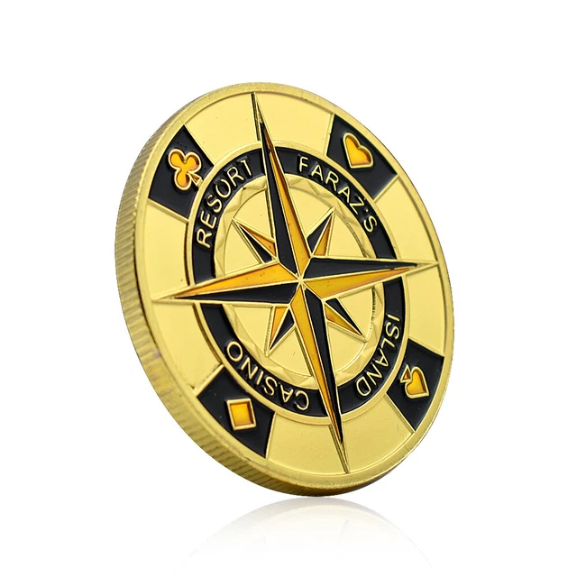 NEW CHIP COIN Gold Plated Compass Poker Good Luck Medal Gold Coin Art ...