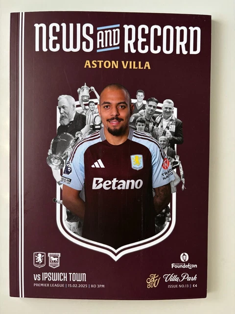 ASTON VILLA V Ipswich Town. 15Th February 2025. Fa Premier League. £5. ...