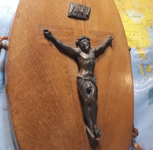 ART DECO VINTAGE Jesus Crucifix INRI Mural Bois et Métal ,avec Fixation ...