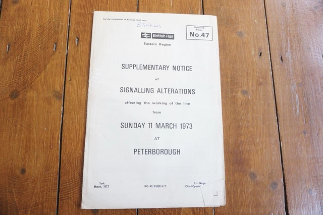1973 PETERBOROUGH SIGNAL Box Railway Signalling Diagram Notice Map ...