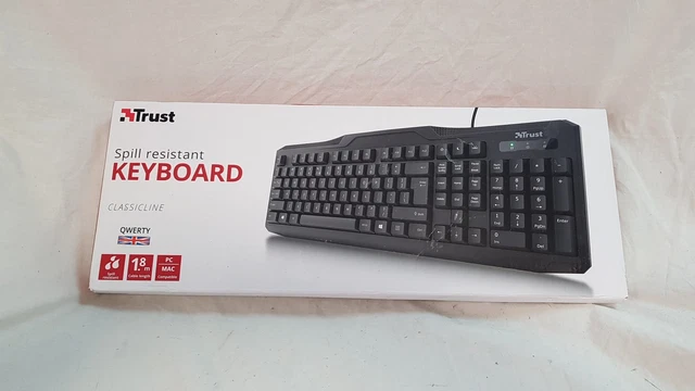 NEW TRUST CLASSICLINE USB Wired Keyboard UK Layout - SPILL RESISTANT £ ...