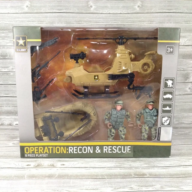 U.S. ARMY OPERATION Recon And Rescue 8 Piece Playset Helicopter & Raft ...