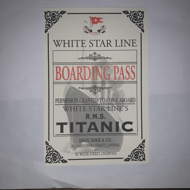 WHITE STAR LINE Titanic Boarding Pass Ticket #113781 £4.87 - PicClick UK