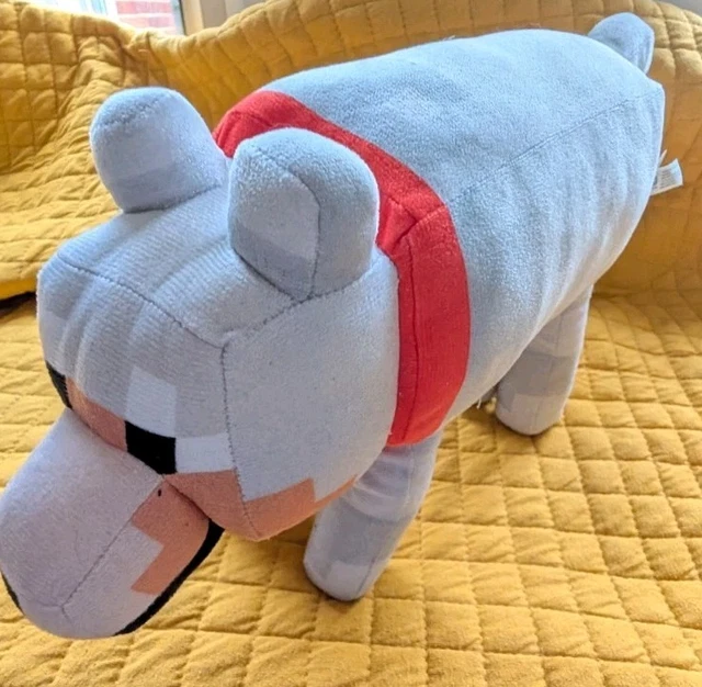 RARE MOJANG GENUINE Minecraft Wolf / Dog / Dennis Plush Soft Toy Bandai ...