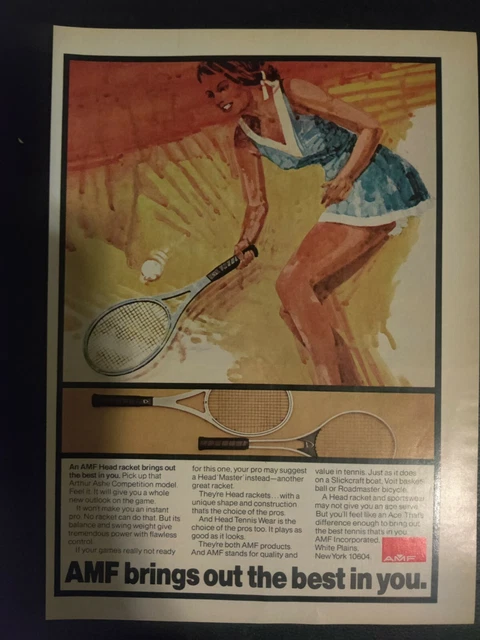 AMF HEAD TENNIS Rackets Ad 1973 Arthur Ashe Vintage Magazine Print $9. ...