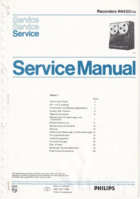 SERVICE MANUEL D'INSTRUCTIONS pour Philips N 4420 EUR 14,72 - PicClick FR