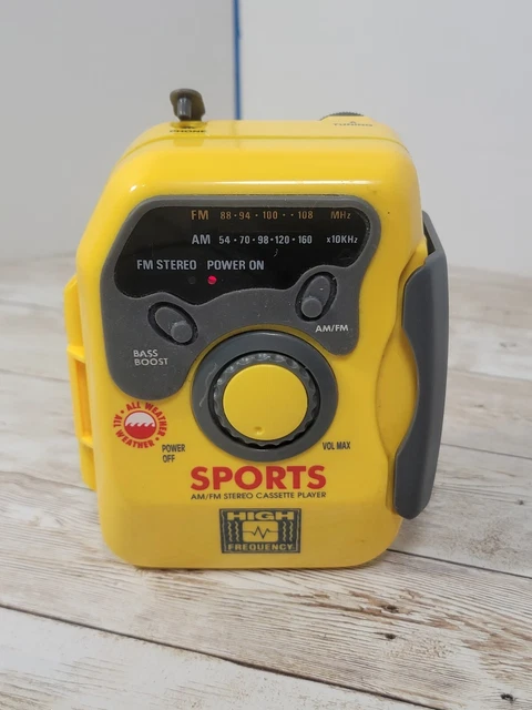 VINTAGE SPORTS AM/FM Cassette Player Yellow High Frequency Bass Boost ...